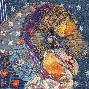 Patch Bird of Prey Owl Textile Collage Art Recycled Upcycling Fabric ...