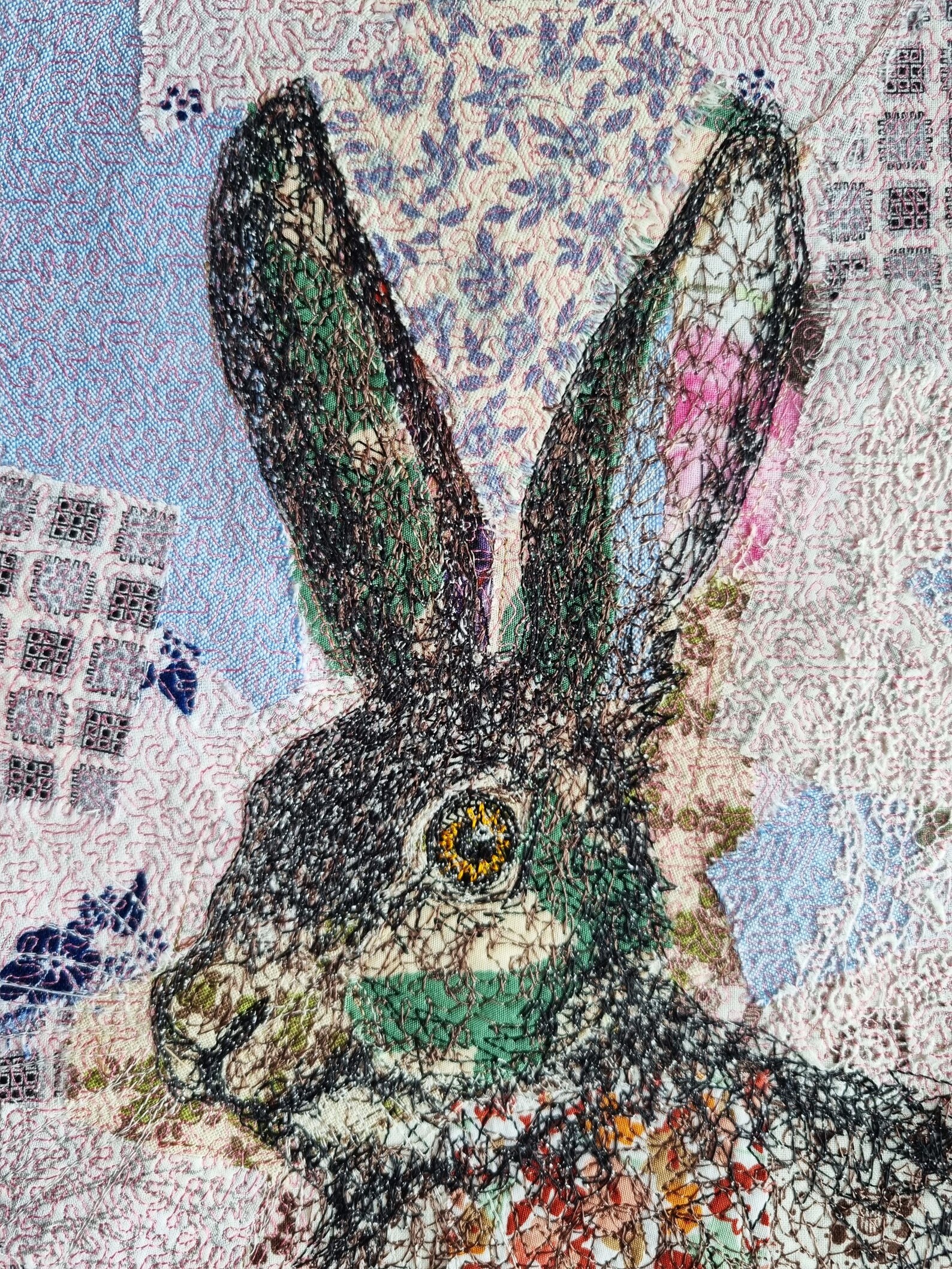 Patch Rabbit Textile Art Collage Recycled Lace Upcycling Fabric Art ...