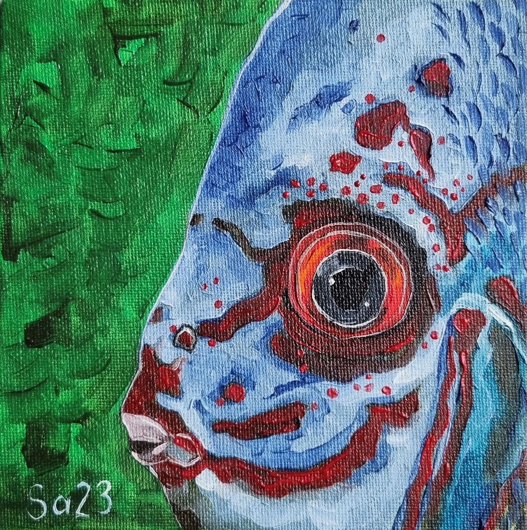 Oil Painting Fish With Red Eye Original Hand Painted Animal Art ...