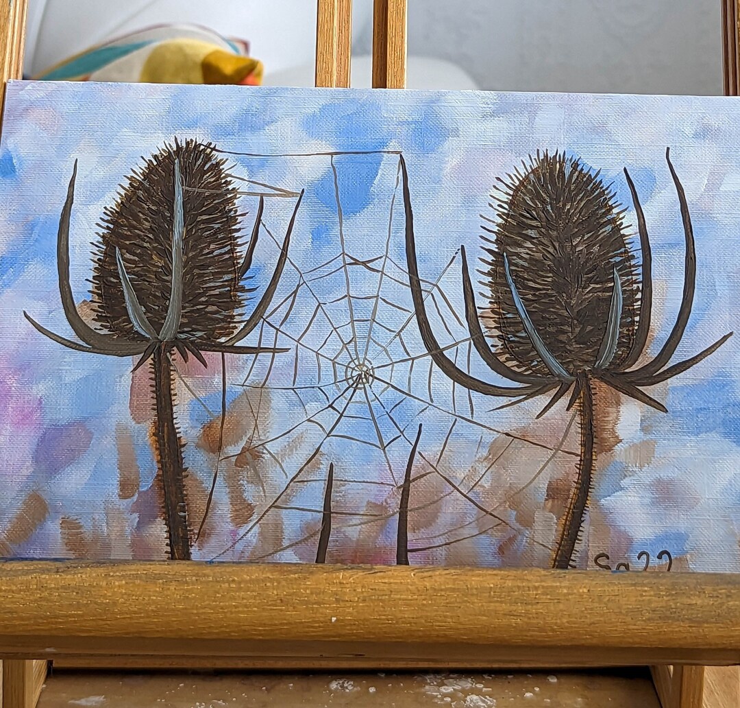 Thistle Spikes Dipsacaceae Spider Web Oil Painting Original Hand ...