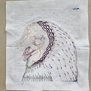 Patch Bird of Prey Owl Textile Collage Art Recycled Upcycling Fabric ...