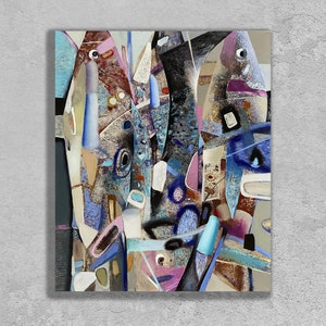 Cubism Fish Oil Painting on Canvas Small Abstract Art Purple | Etsy