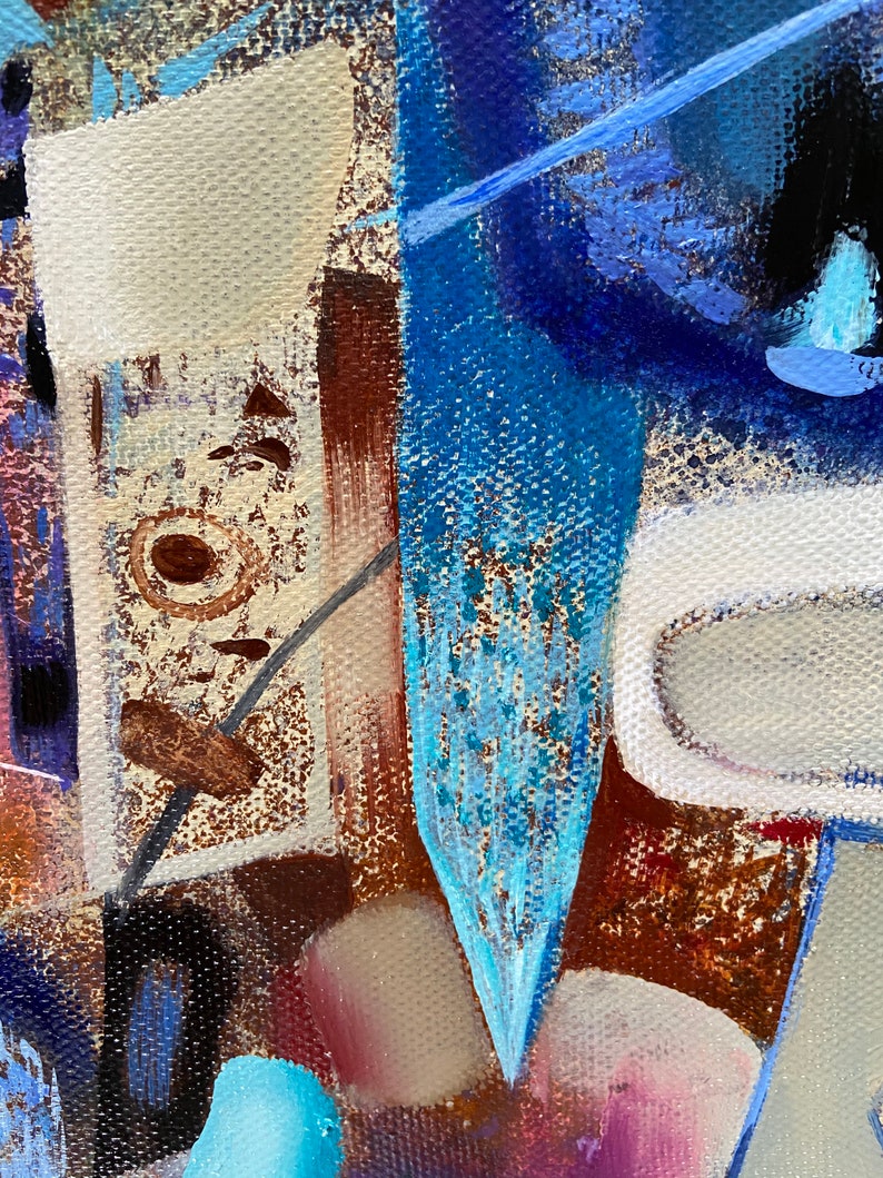 Cubism Fish Oil Painting on Canvas Small Abstract Art Purple | Etsy