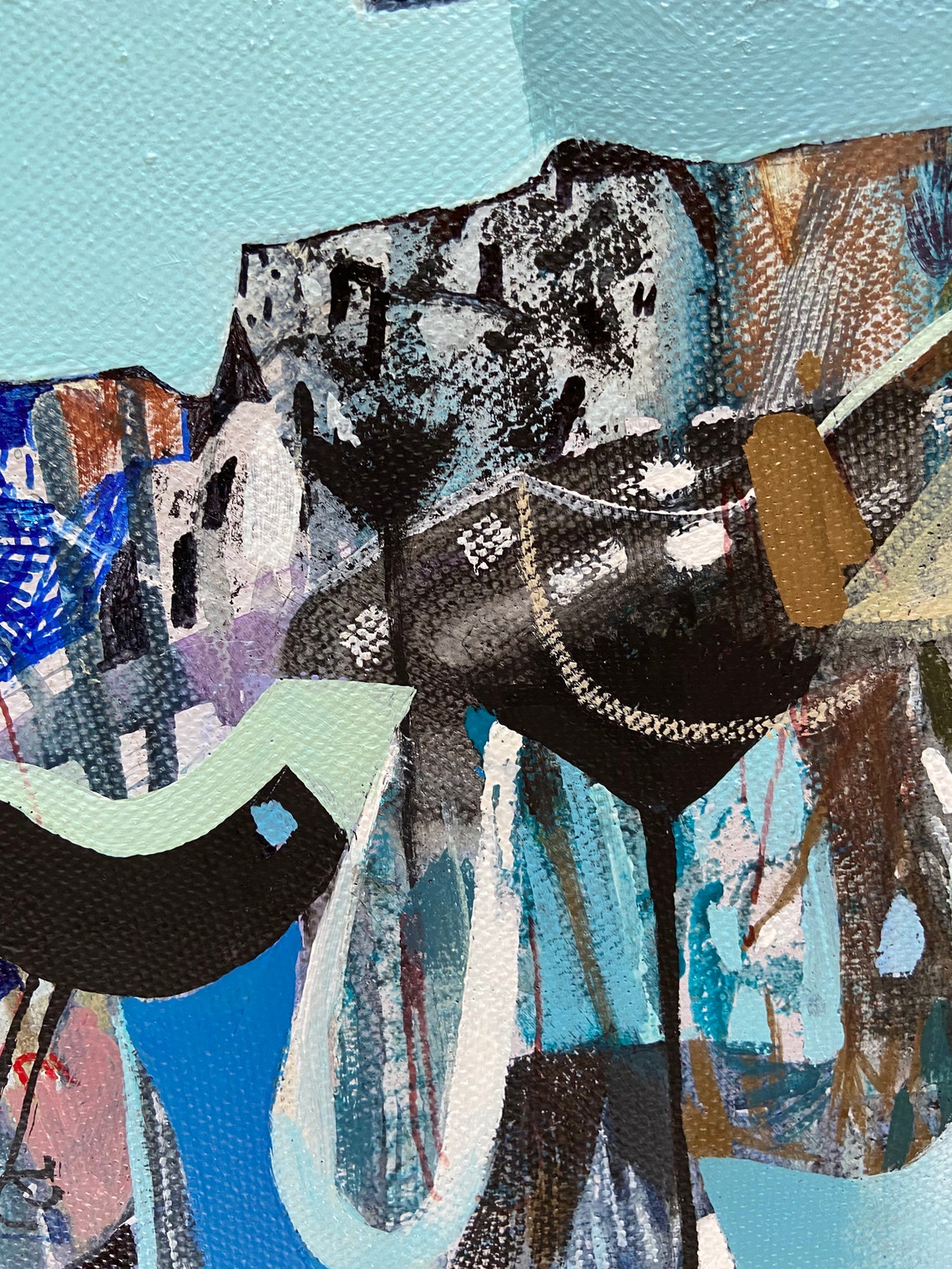 Cubism Birds Painting on Canvas Blue Beige Modern Abstract | Etsy