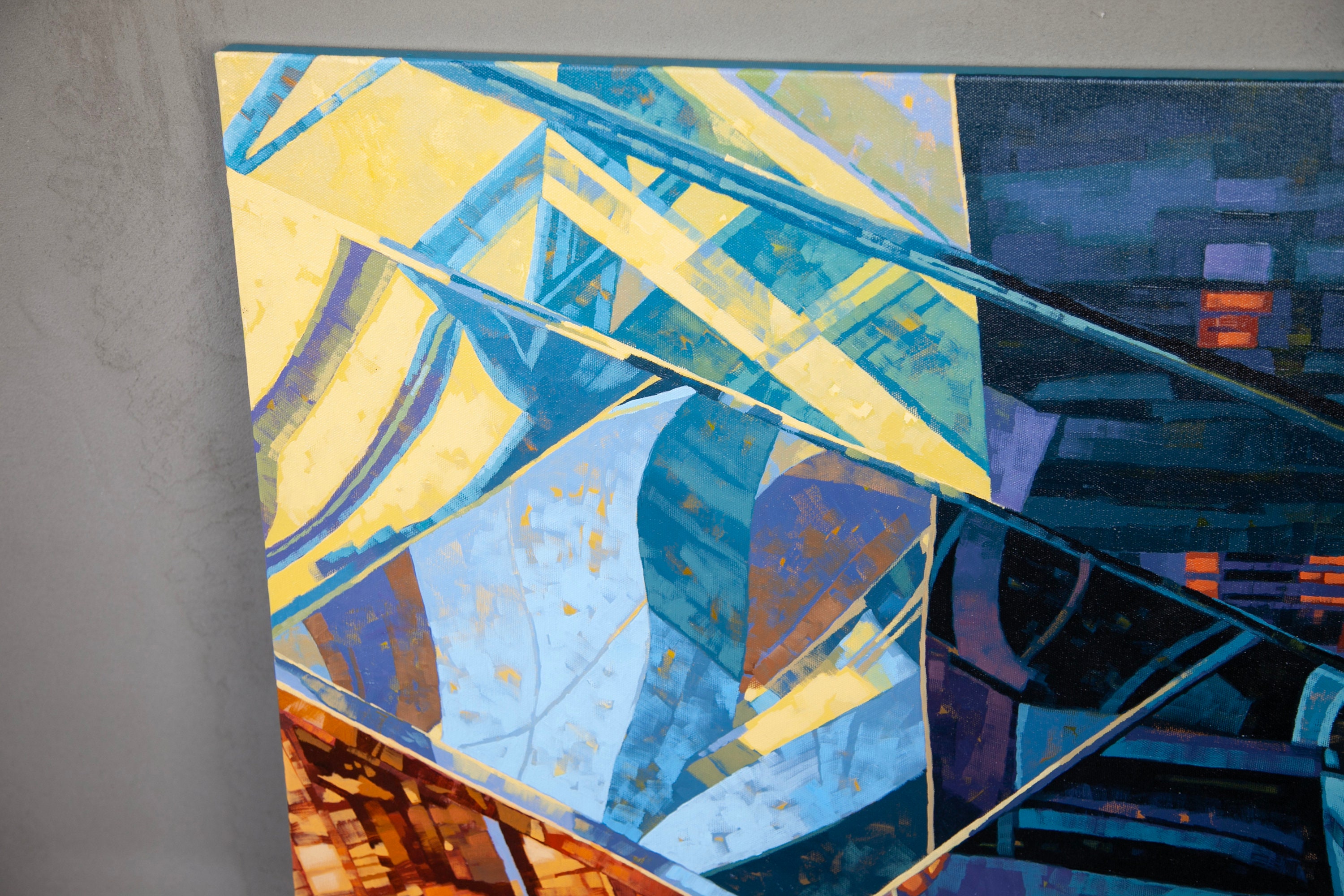 Modern Geometric Painting on Canvas Blue Yellow Oil Painting - Etsy