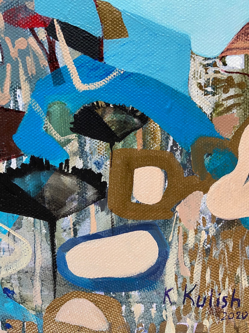 Cubism Birds Painting on Canvas Blue Beige Modern Abstract | Etsy