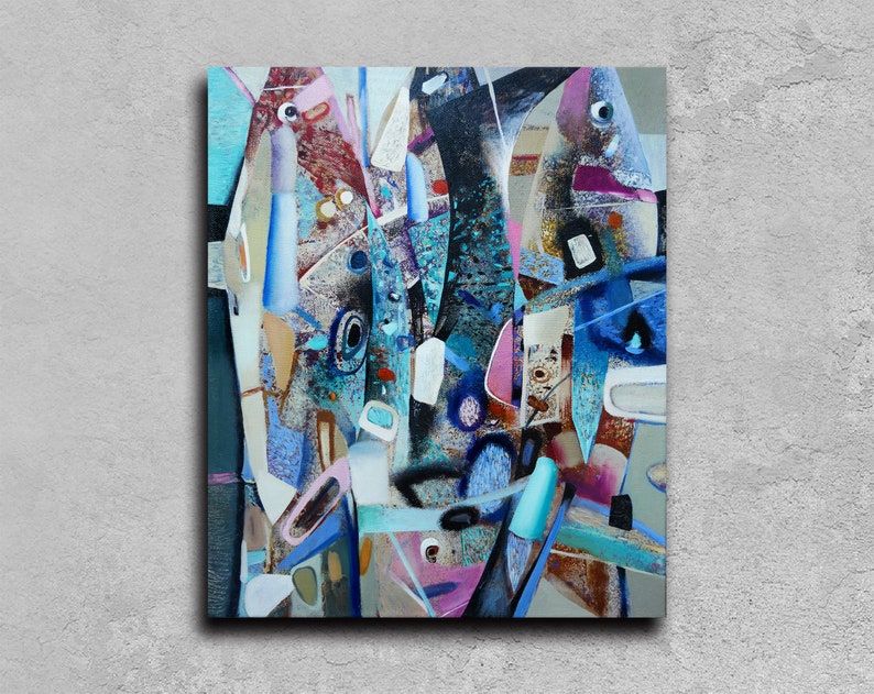 Cubism Fish Oil Painting on Canvas Small Abstract Art Purple - Etsy