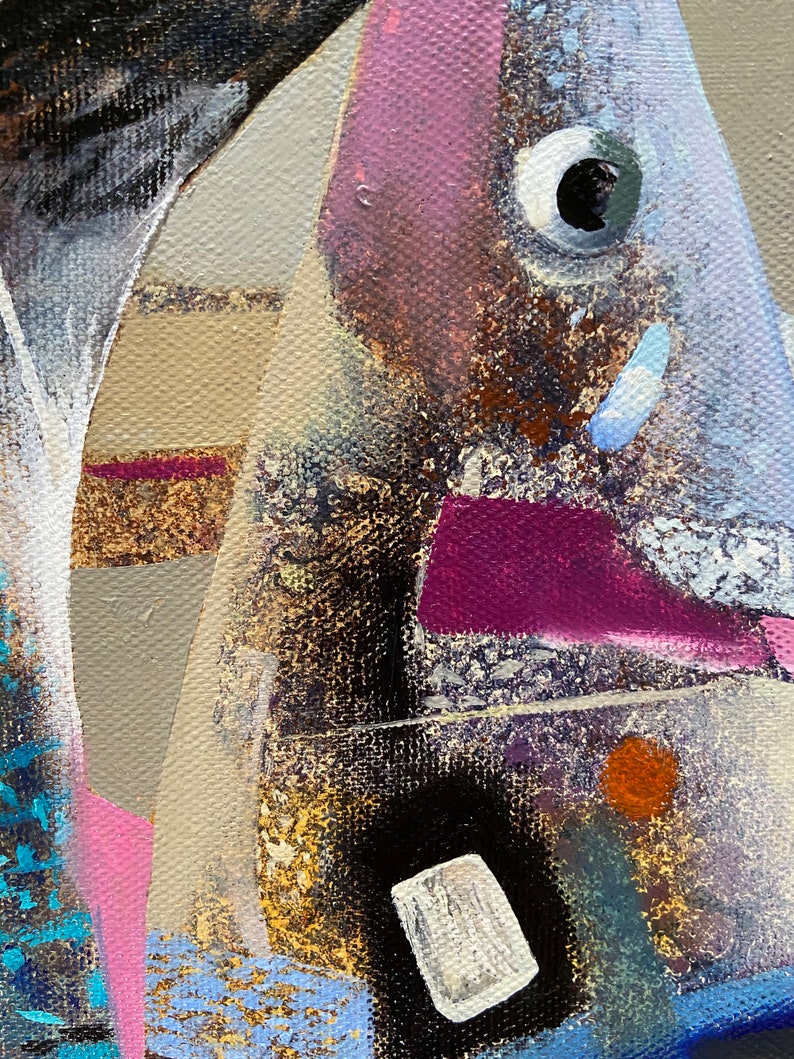 Cubism Fish Oil Painting on Canvas Small Abstract Art Purple | Etsy