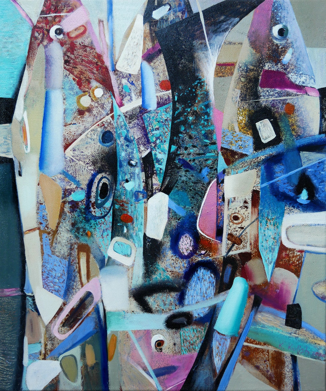 Cubism Fish Oil Painting on Canvas Small Abstract Art Purple - Etsy