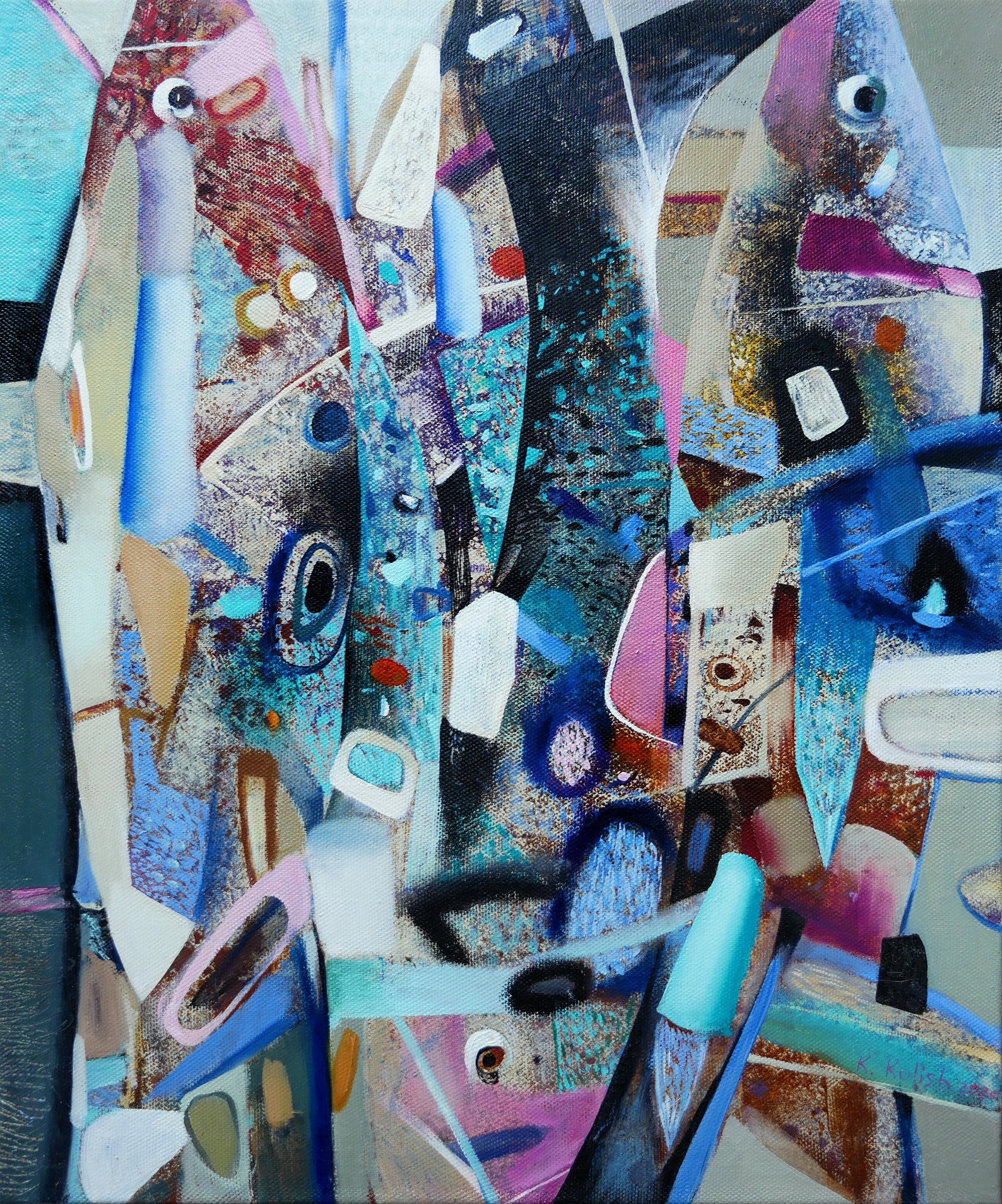 Cubism Fish Oil Painting on Canvas Small Abstract Art Purple - Etsy