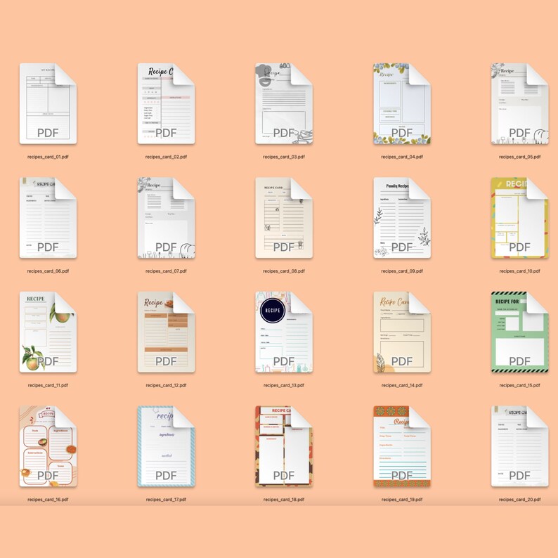 20 Digital Recipe Card Colorful Template, Instant Download (printable ...