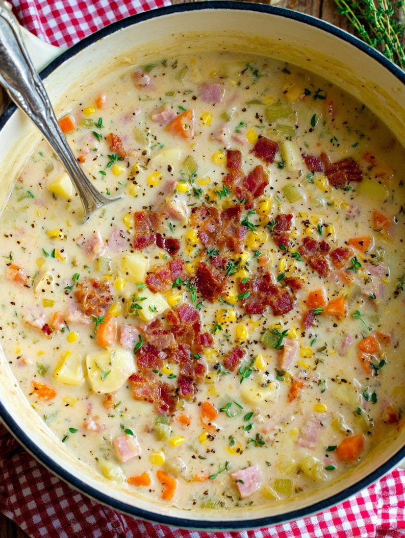 Ham and Potato Corn Chowder Recipe (printable PDF Card) - Etsy
