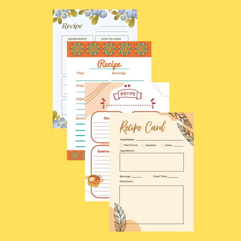 20 Digital Recipe Card Colorful Template, Instant Download (printable ...