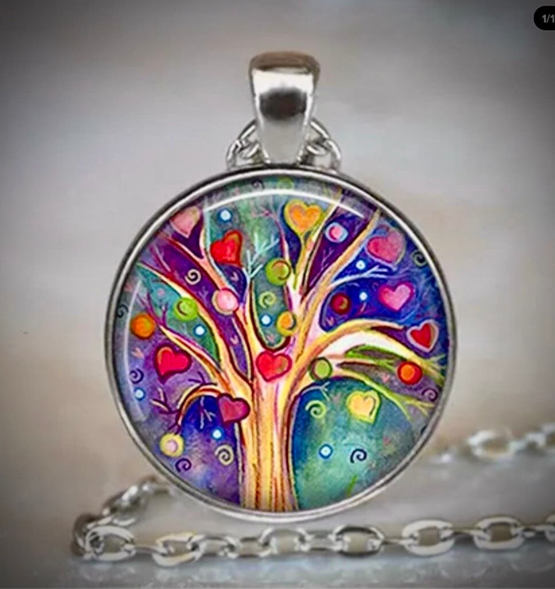 Multi Colored Tree of Life Art Deco Print Necklace Fun and Whimsical ...