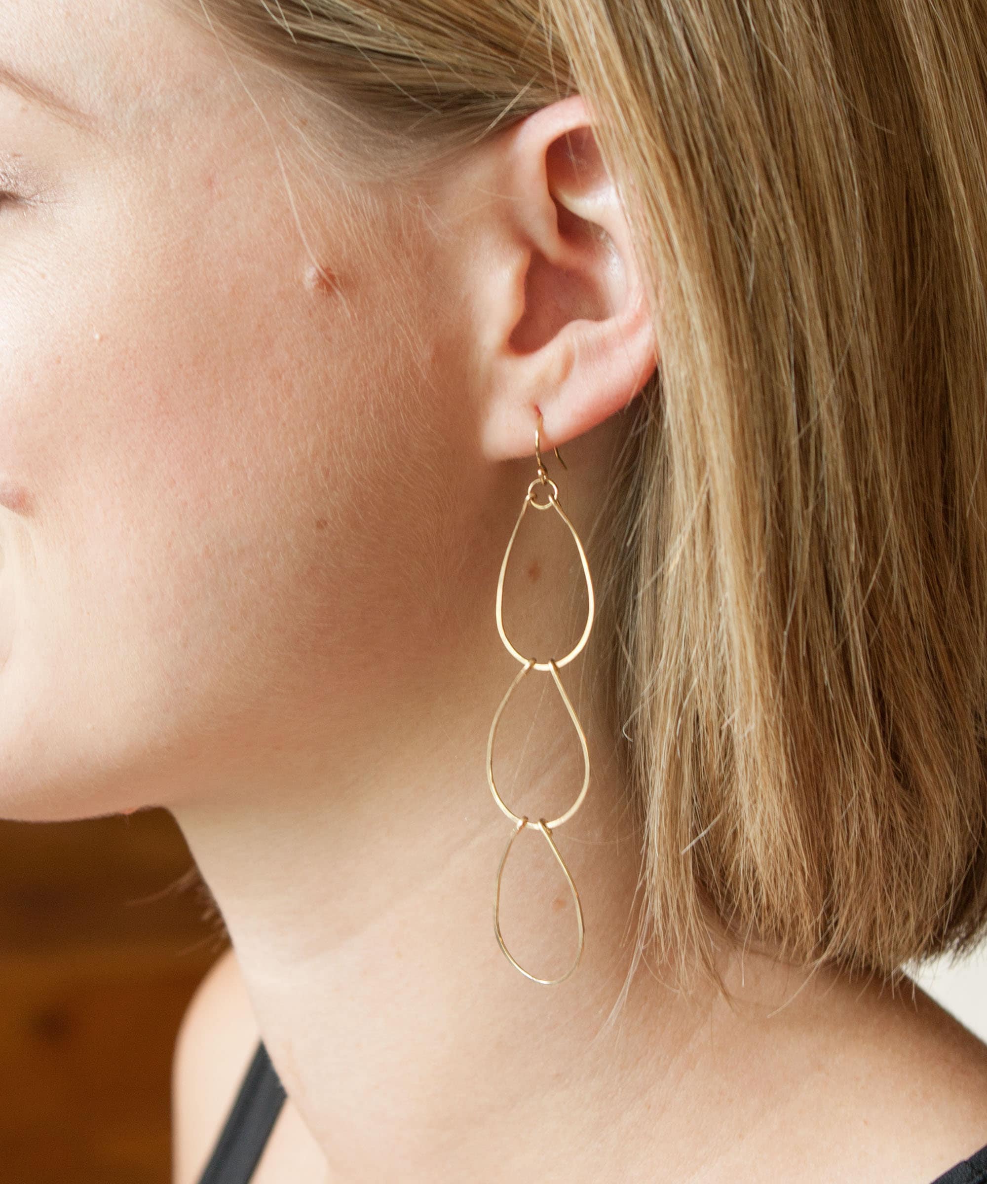 Gold Triple Waterfall Earrings - 14k Gold Filled Sterling Silver Hoops ...