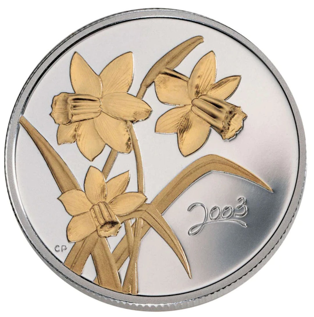 Canada 50 Cents COIN, Flower, Golden Daffodil Sterling Silver, UNC ...