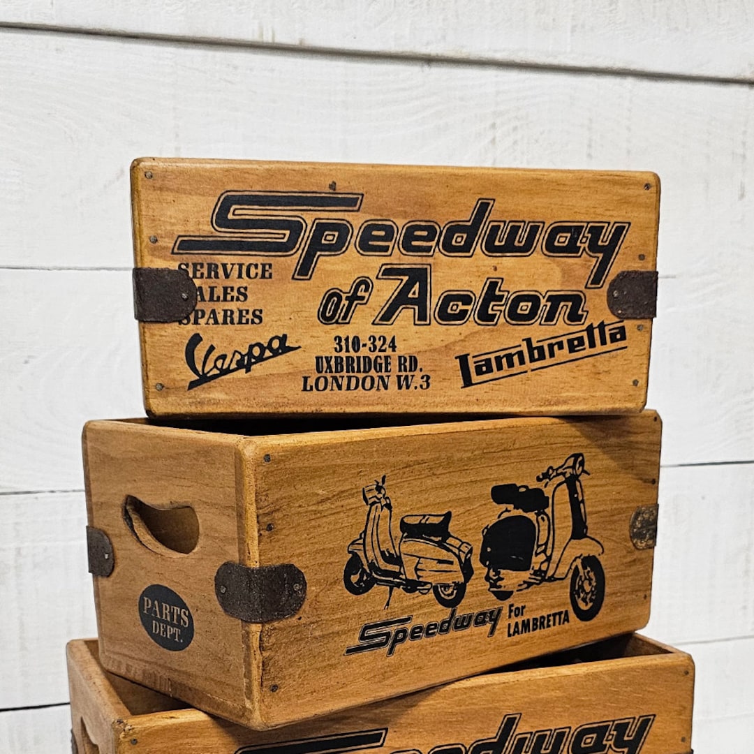 Lambretta Vespa Dealer Vintage Box Wooden Scooter Advertising Crate ...