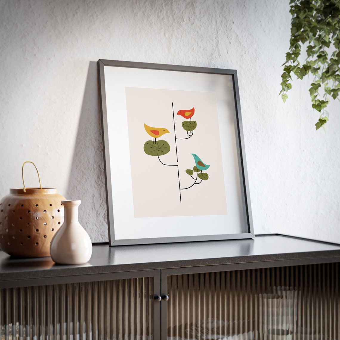Retro Birds Print Atomic Wall Art Starburst Mid Century Modern MCM ...