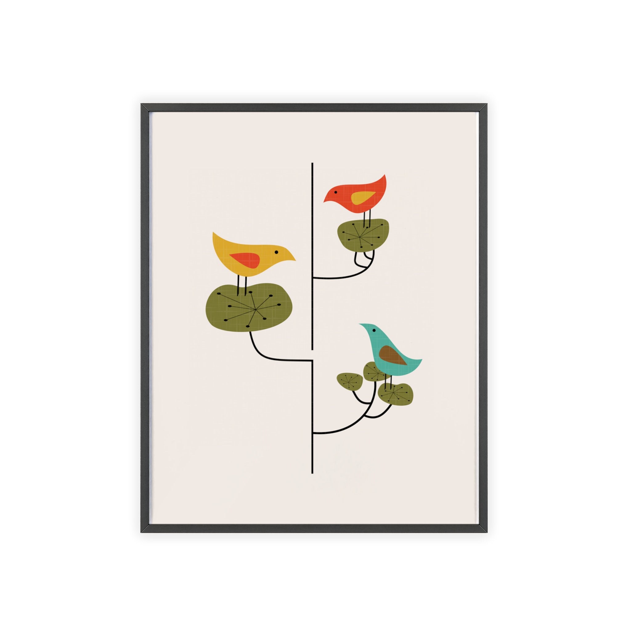 Retro Birds Print Atomic Wall Art Starburst Mid Century Modern MCM ...