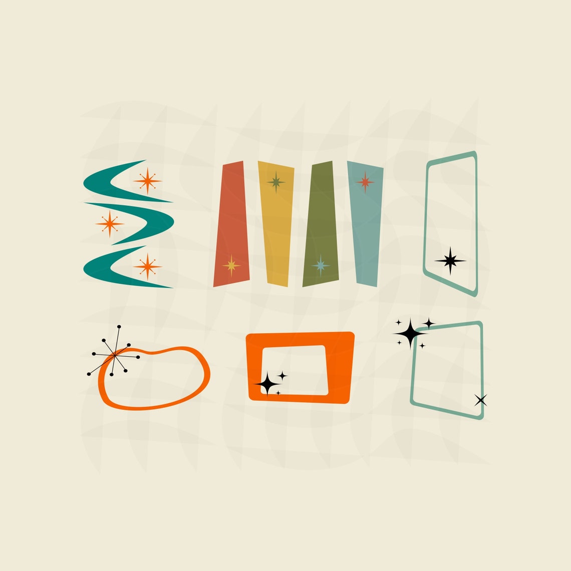 Mid Century Modern SVG Bundle Clip Art Retro MCM Starburst PNG Cricut ...