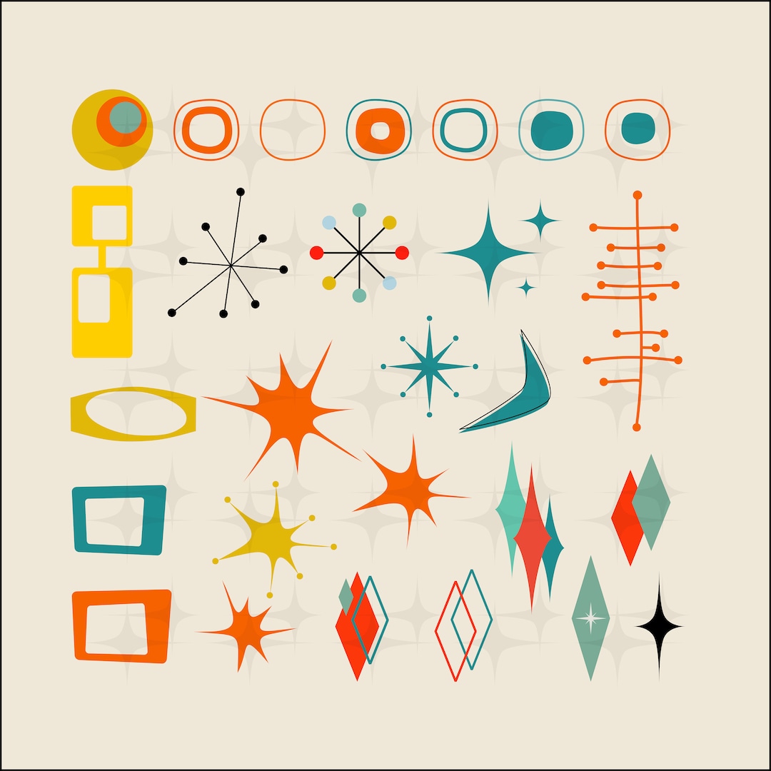 Mid Century Modern SVG Bundle Clip Art Retro MCM Starburst PNG Cricut ...