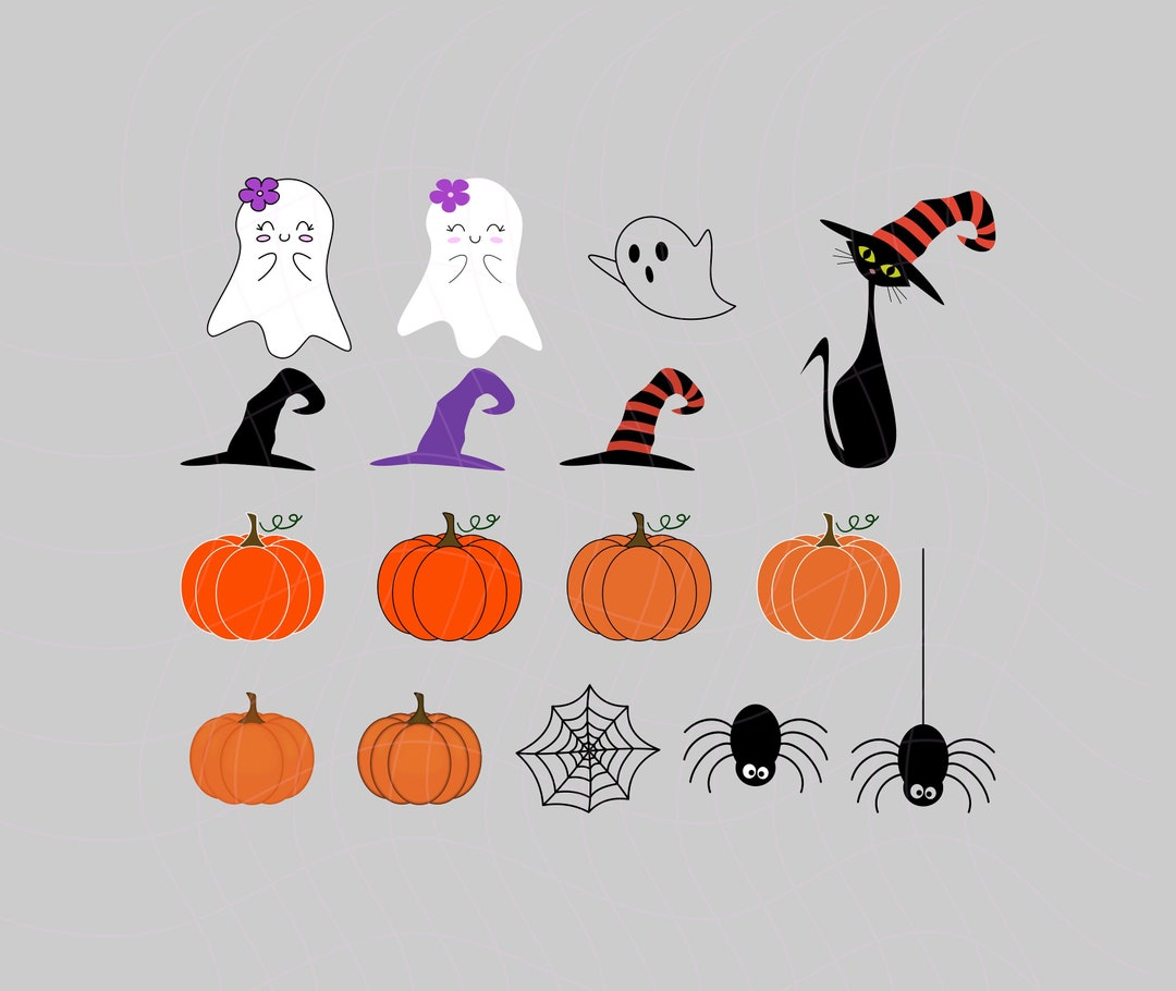 Halloween Clipart Pumpkin Clipart Cute Ghost Black Cat PNG Bundle Witch ...