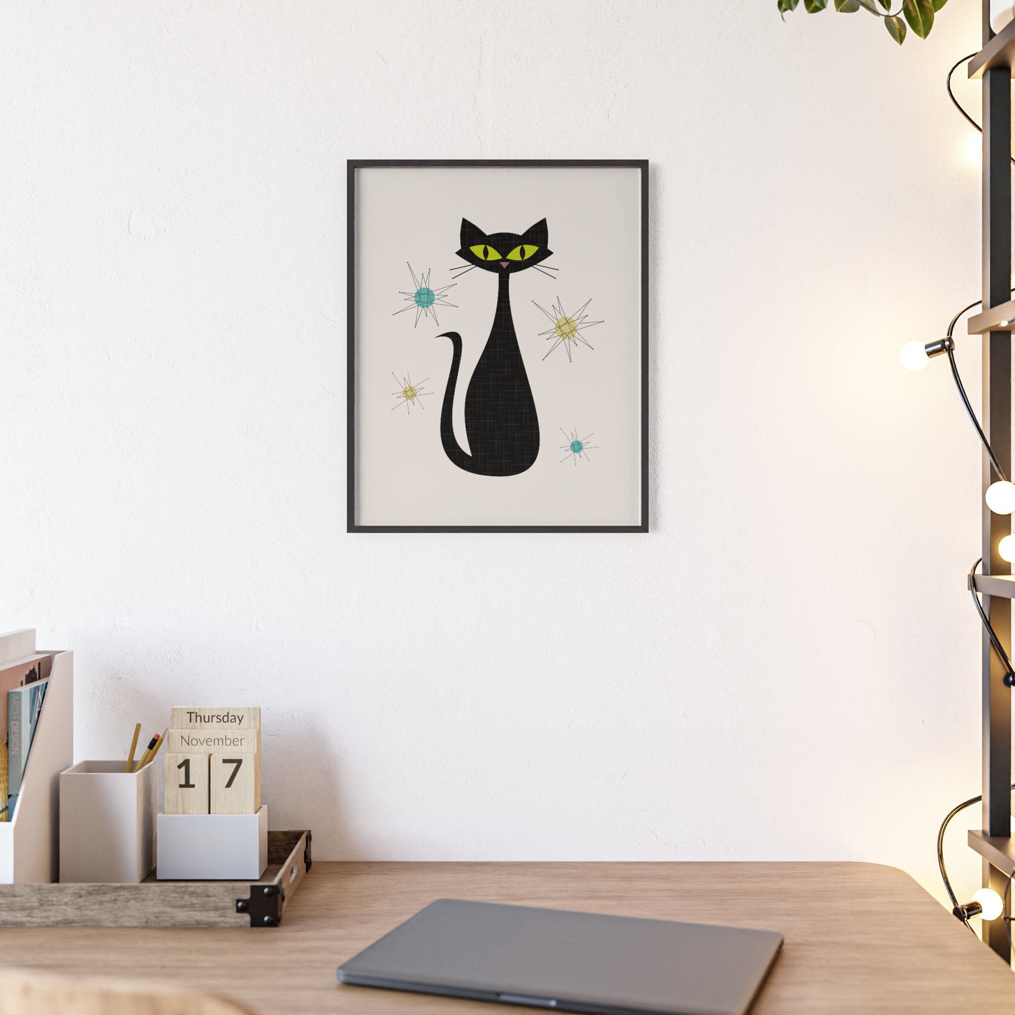 Black Cat Print Atomic Printable Wall Art Funny Retro Poster Home Decor ...