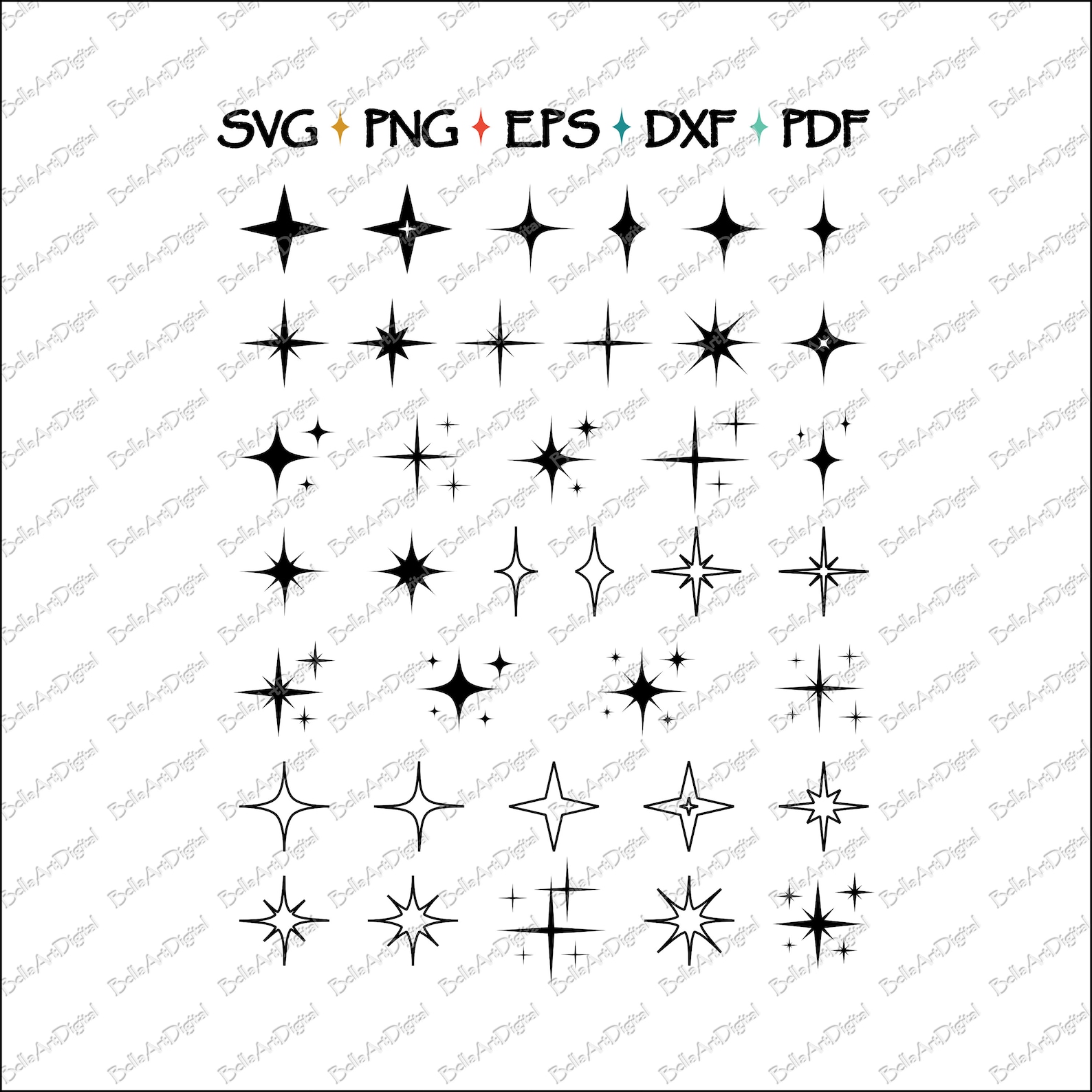 Retro Sparkle Stars SVG Twinkle Star PNG Clip Art Bundle Cricut Instant ...