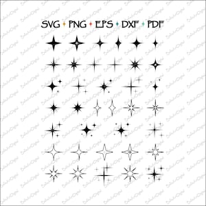 Retro Sparkle Stars SVG Twinkle Star PNG Clip Art Bundle Cricut Instant Dowload Digital File ...