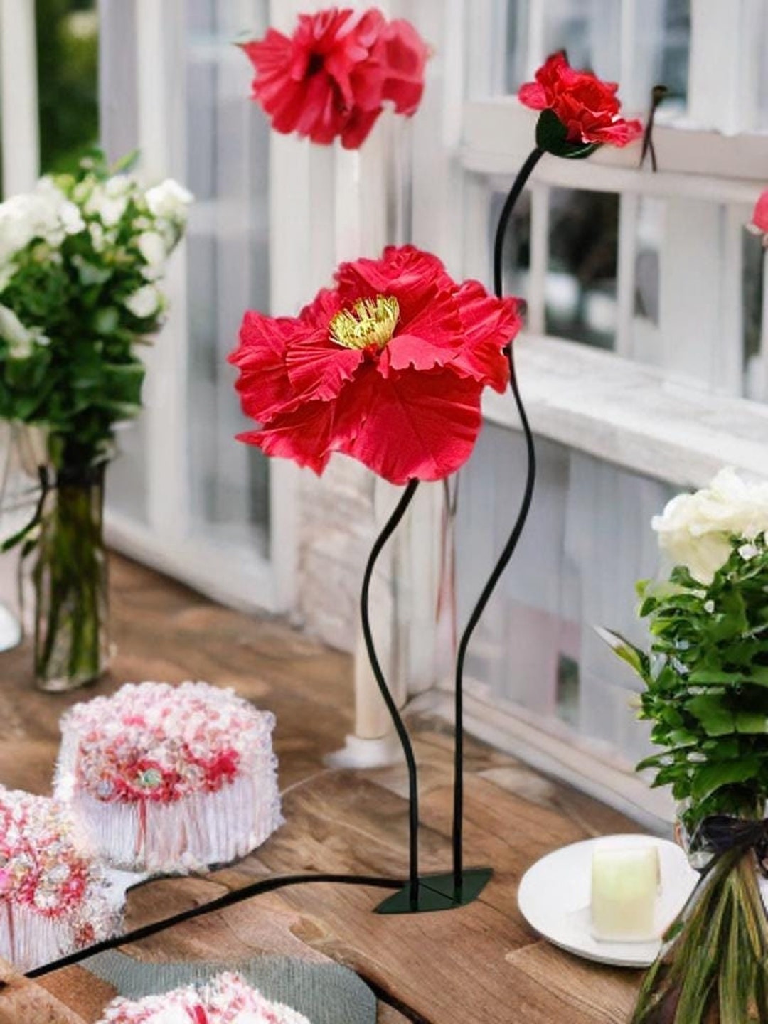 2 Giant Freestanding Paper Poppies – Shop Window Display, Party Decor ...