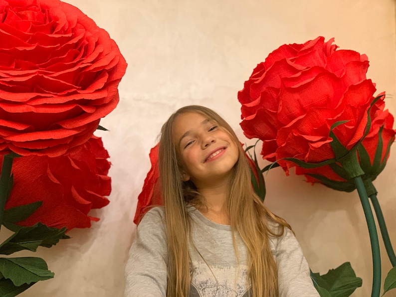 Red Giant Paper Self-standing Rose With Stem & Stend Alice in | Etsy