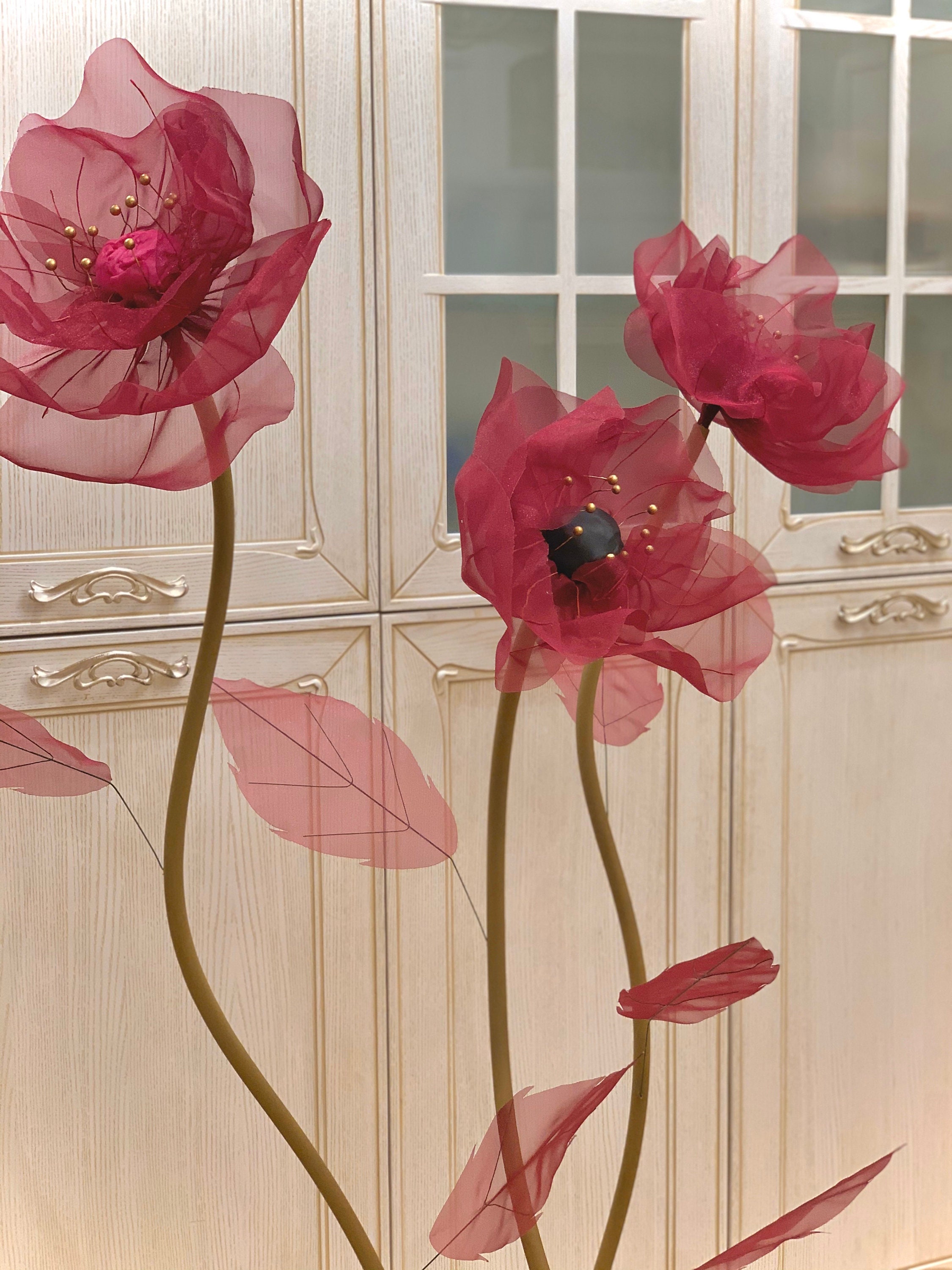 Organza large flowers Wedding faux poppy flowers Luxury | Etsy