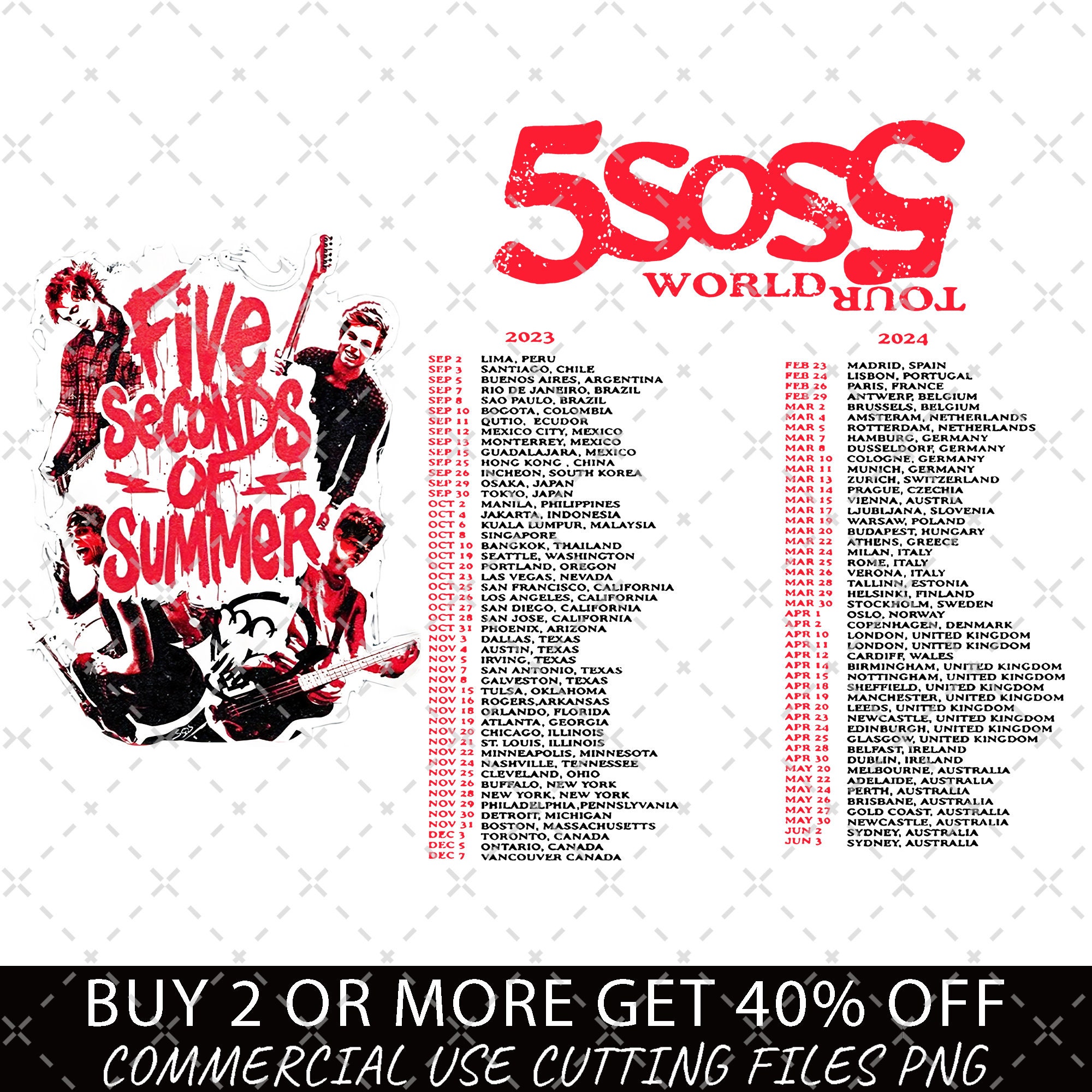 5 Seconds of Summer Band Fan Png, 5 Seconds of Summer World Tour 2023 ...