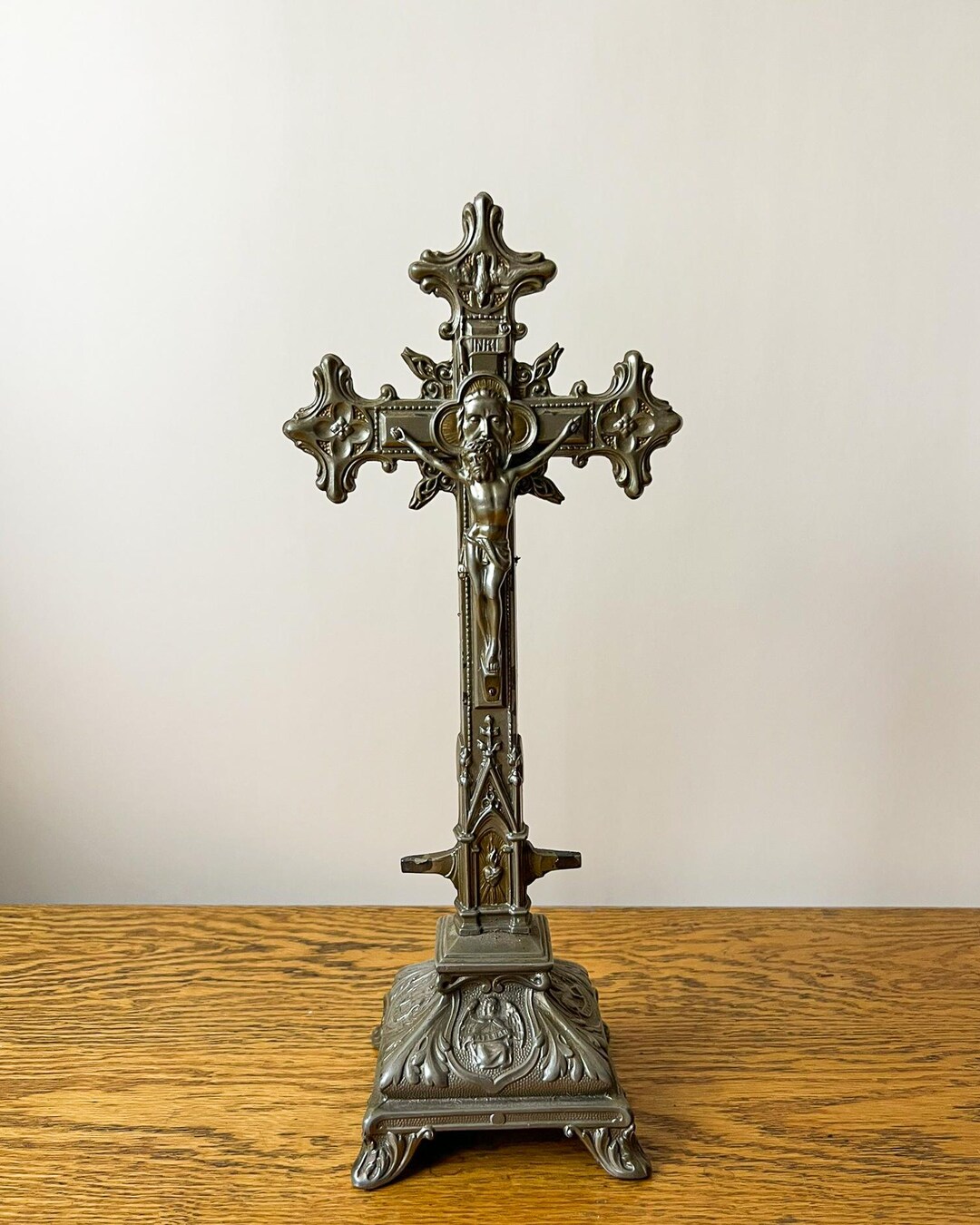 Ornate Vintage European Crucifix – Metal Religious Cross on Decorative ...