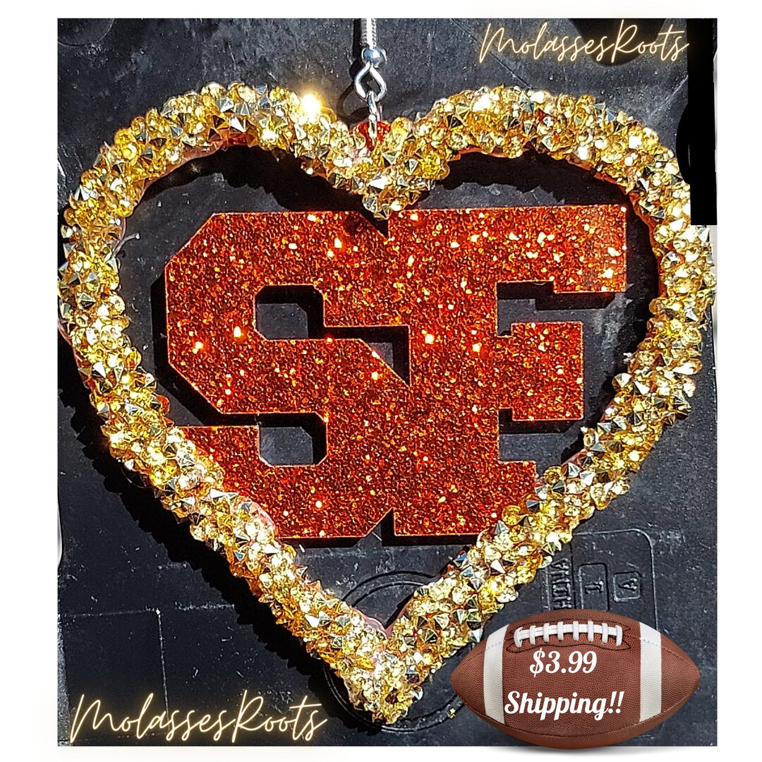 New San Francisco sf California Lightweight Football Heart Earrings ...