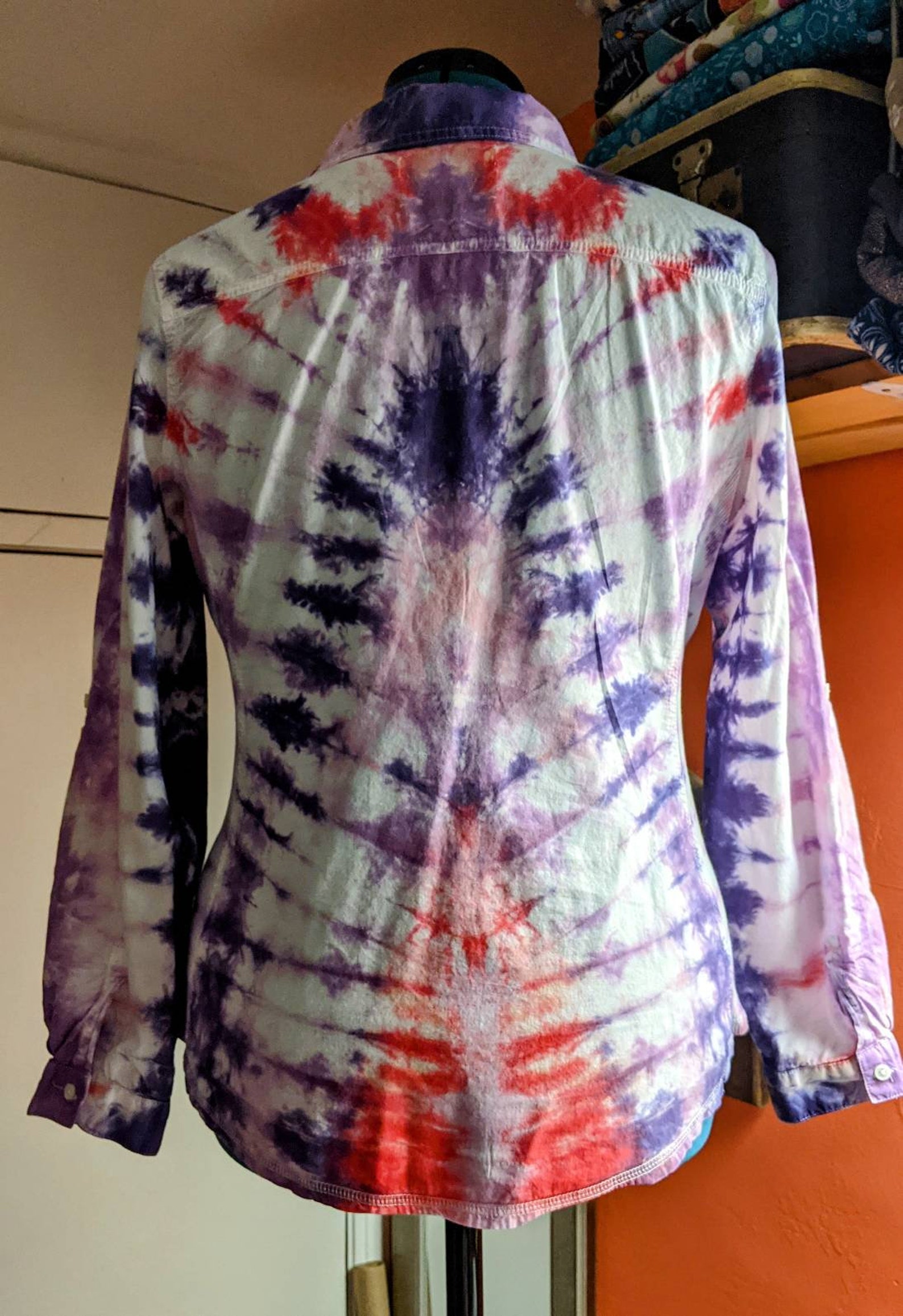 Tie-dye Button-up Blouse: Long Sleeve Cotton Top - Etsy