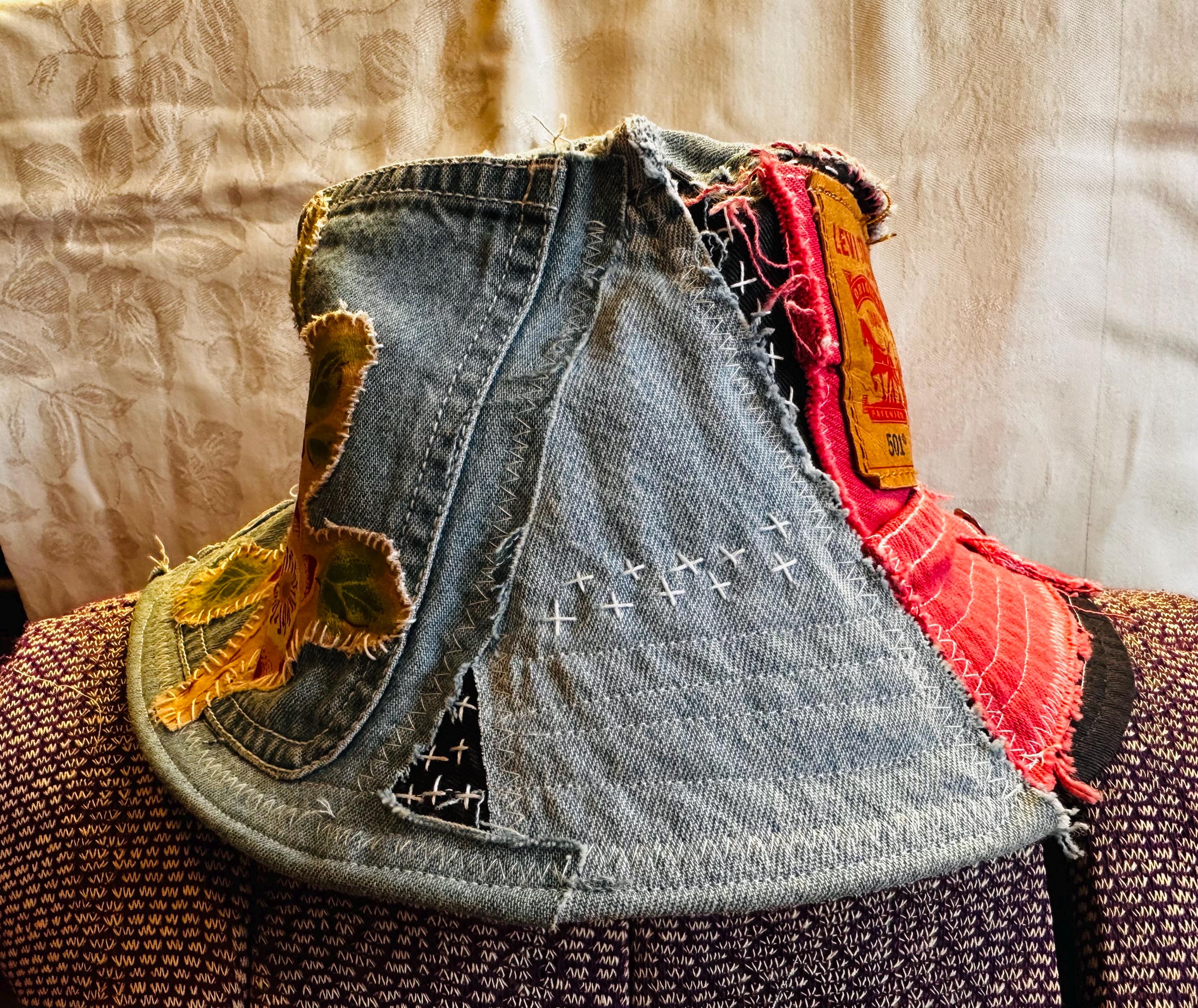 Upcycled Denim Bucket Hat!! Double Layer, OOAK, Genius , Vintage Flower ...