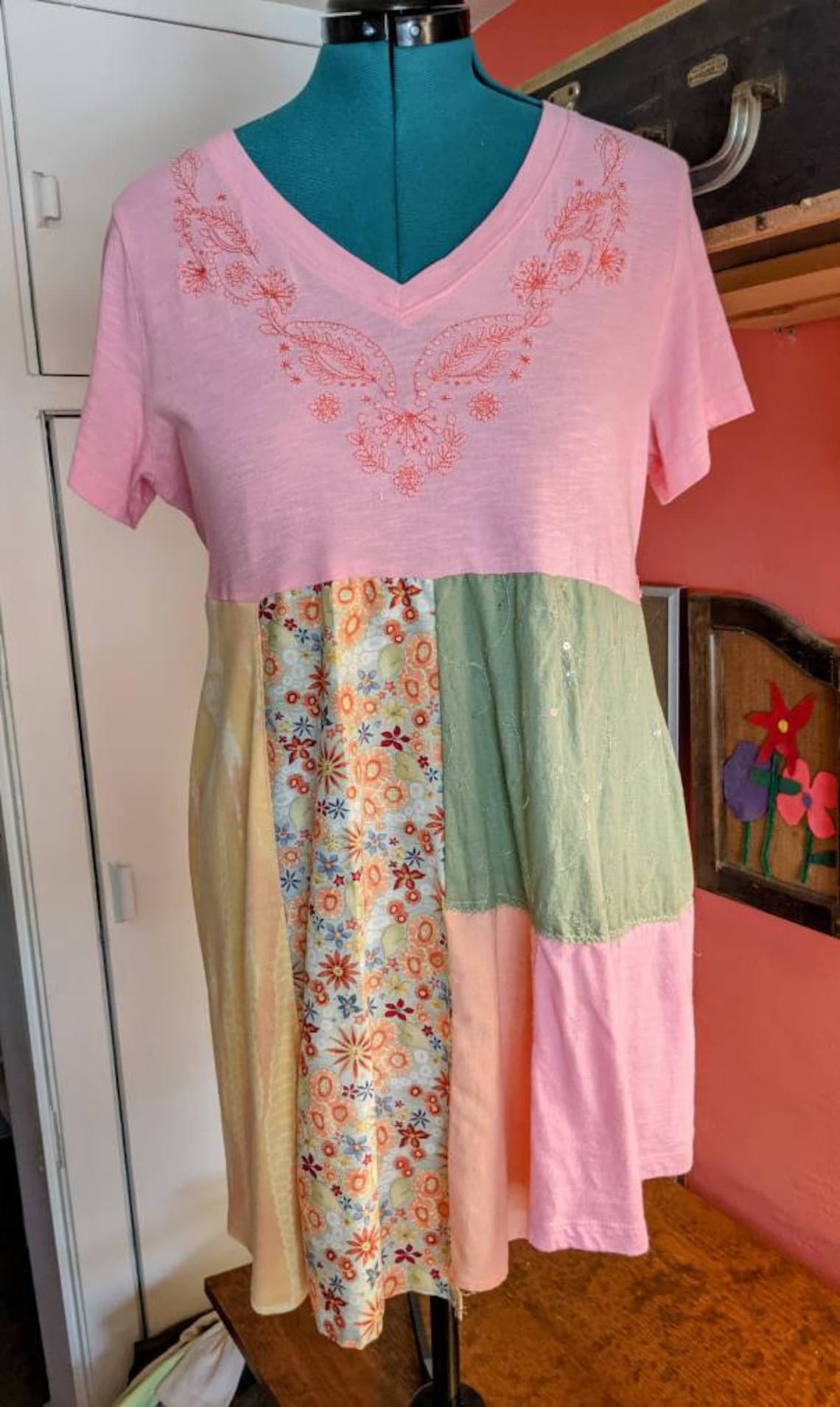 Patchwork Upcycled Hot Pink Tunic/dress Hippie Boho - Etsy