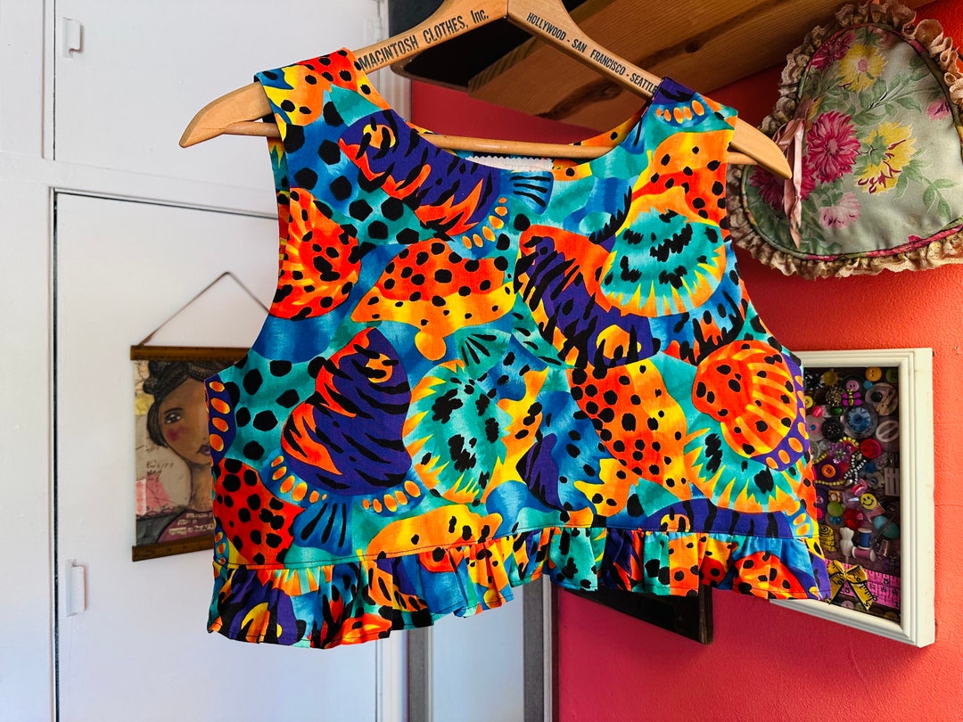 Upcycled Abstract Tropical Fish Crop Top! Nice Cool Cotton! I Added a ...