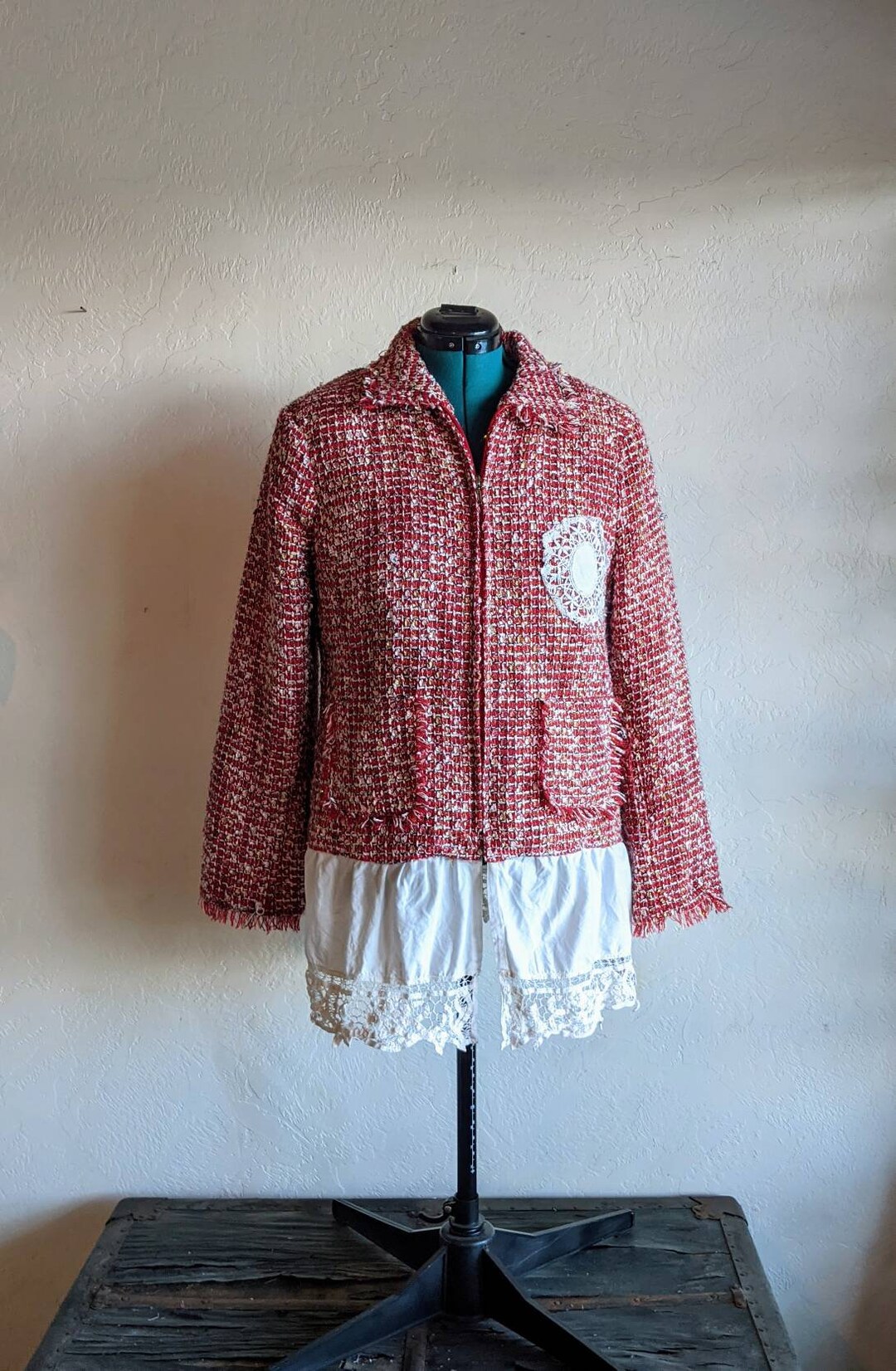 Vintage Embellished Red Jacket: Doily Trim, Silky Lined - Etsy