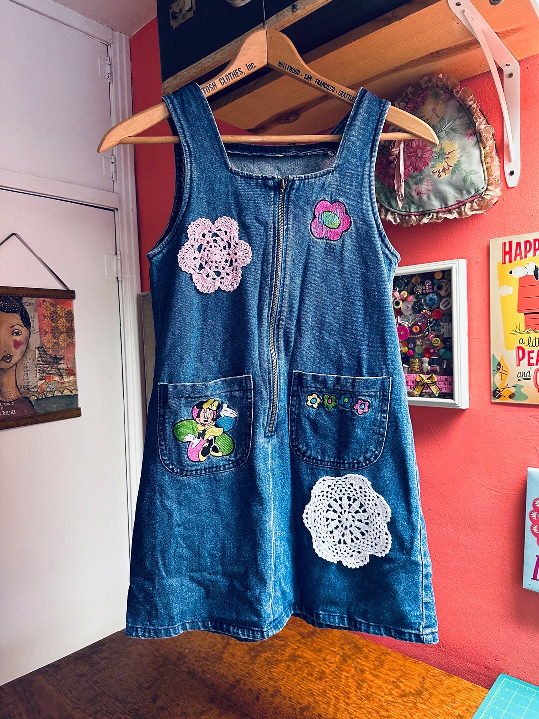 Girls Embellished Minnie Mouse Denim Jumper!! Zipper in Front! I Added ...