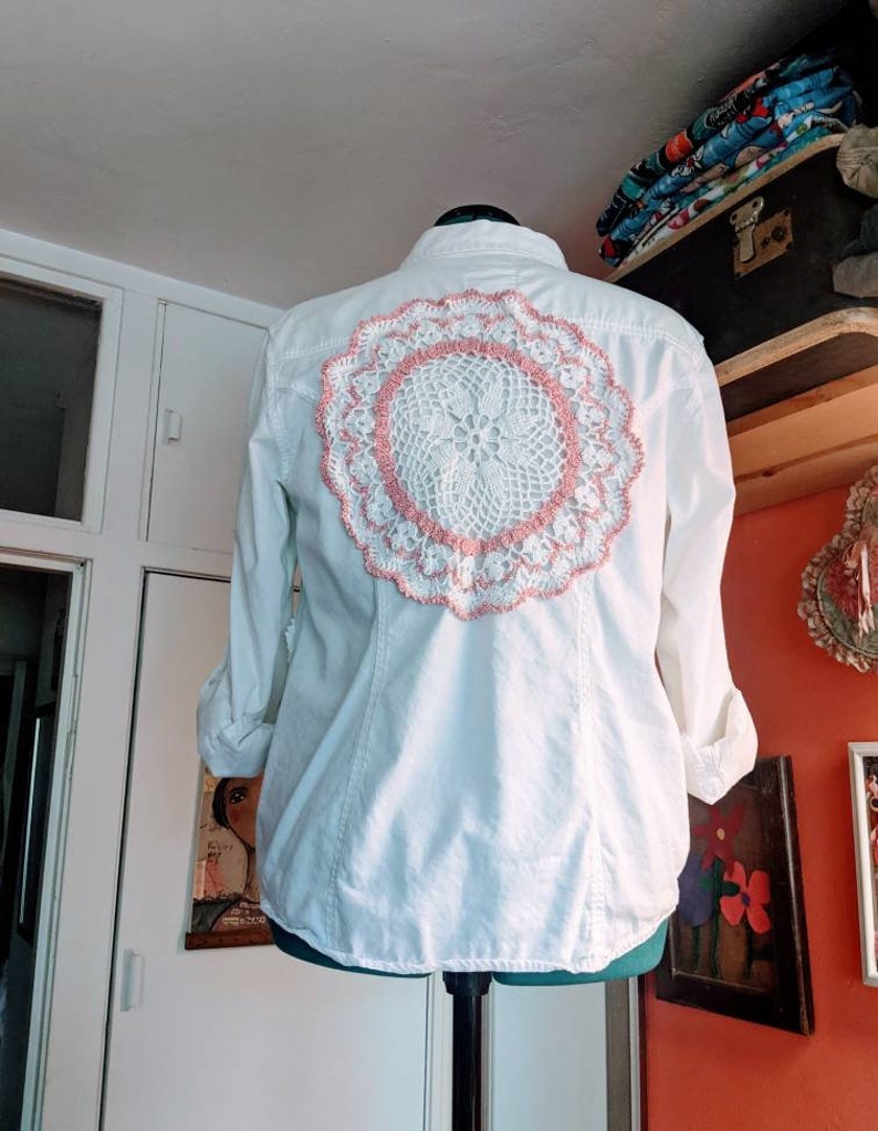 Upcycled Large Vintage White Denim Button up Shirt Long Sleeves. I Used ...