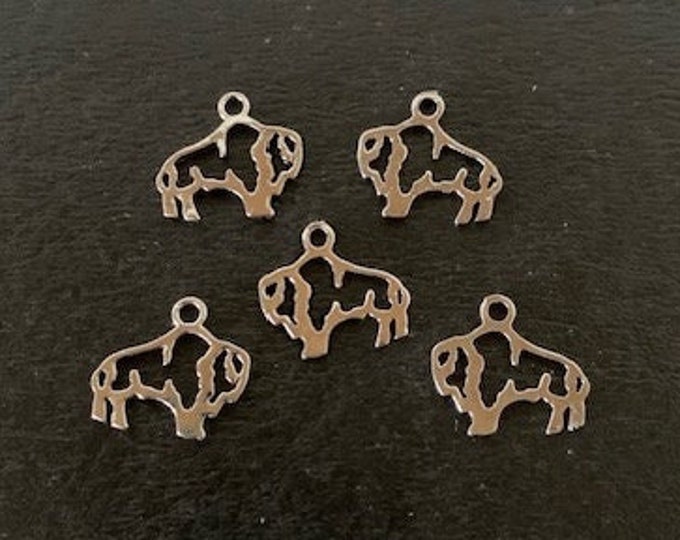 5 Silver Buffalo Charms, Buffalo Charm, Bison Charm, Buffalo Pendant ...