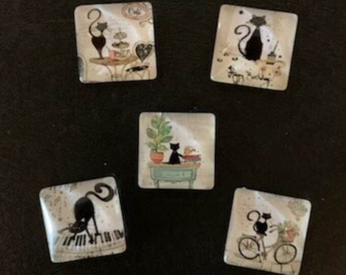 5 Black Cat Glass Tile Art Assortment, Cat Tile, Black Cat Art, Cat ...
