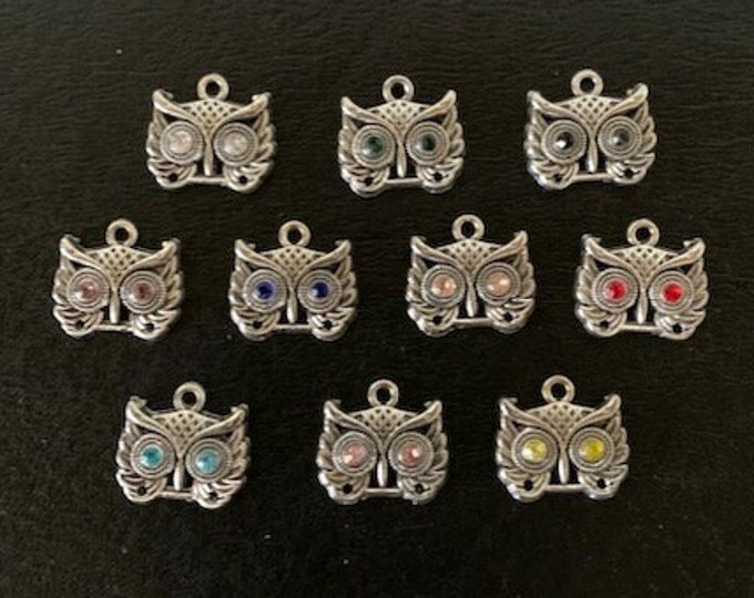 10 Silver Owl Head Charms, Metal Charms, Owl Charms, Owl Charm, Owl ...