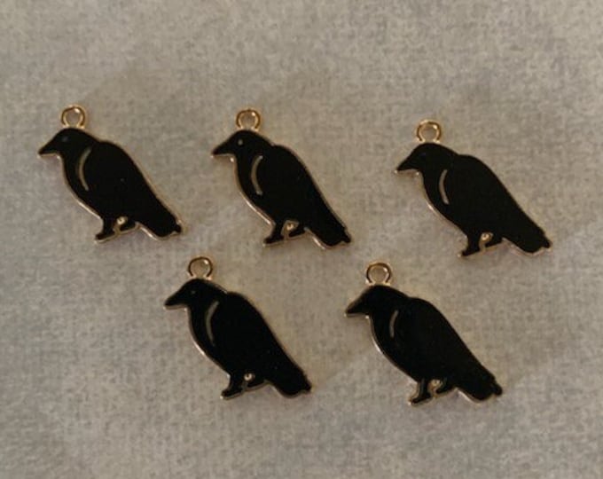 5 Black Raven Charms, Black Raven Charms, Raven Charm, Raven Charm ...