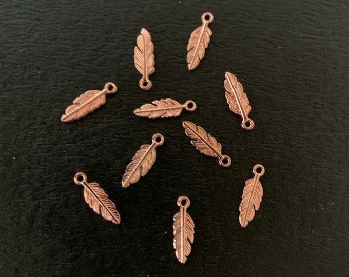 10 Mini Feather Charms, Mini Feather Charm, Feather Charms, Charm ...
