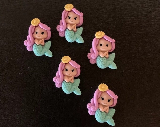 5 Purple Hair Mermaids, Mermaid Cabochon, Mermaid Flats, Mermaid ...