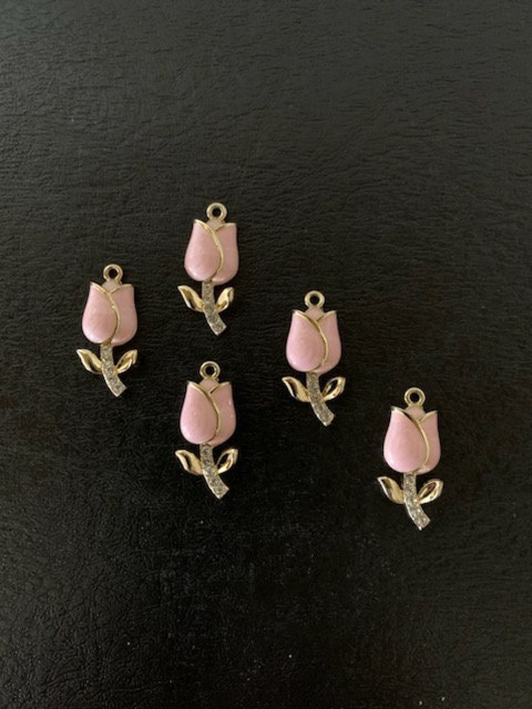 5 Pink and Gold Tulip Charms Pink Tulip Charm Tulip Charm - Etsy
