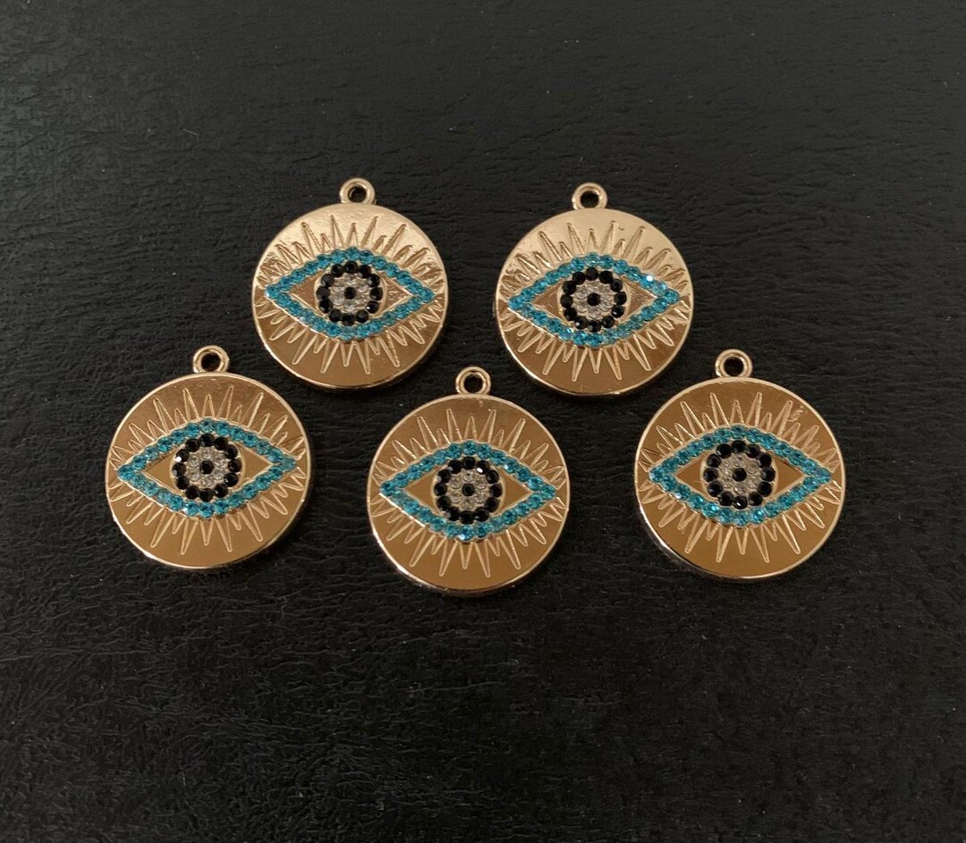 5 Evil Eye Charms, Gold Evil Eye Charm, Gold Evil Eye, Evil Eye Charm ...